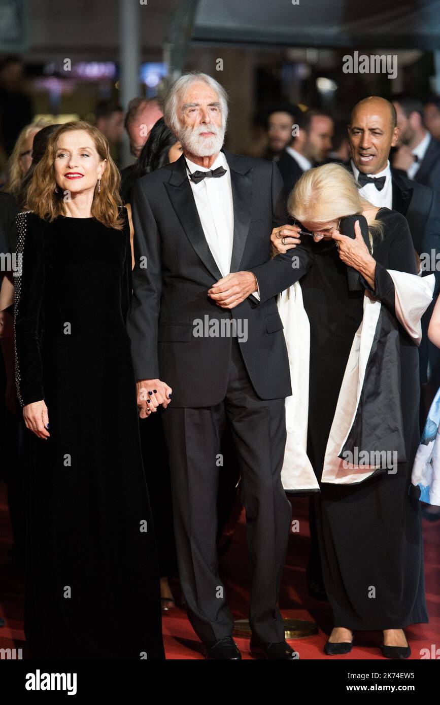 Actress Isabelle Huppert, director Michael Haneke attend the 'Happy End ...