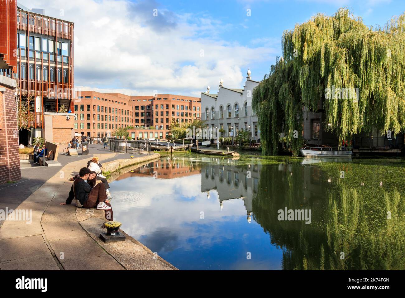 The towpath of Regents Canal, Kentish Town Lock in the background ...