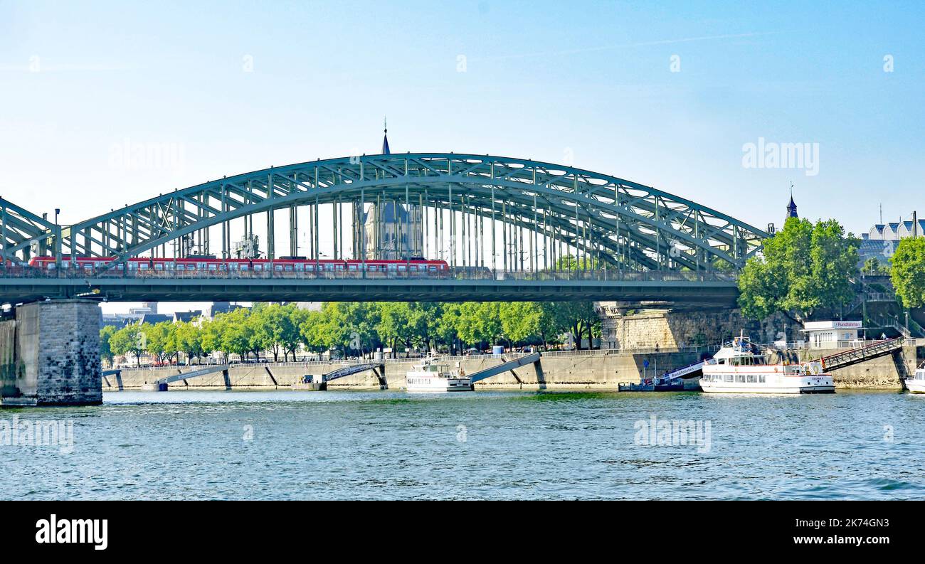 Overview of Cologne bridges with its cathedral in Germany, Europe Stock ...