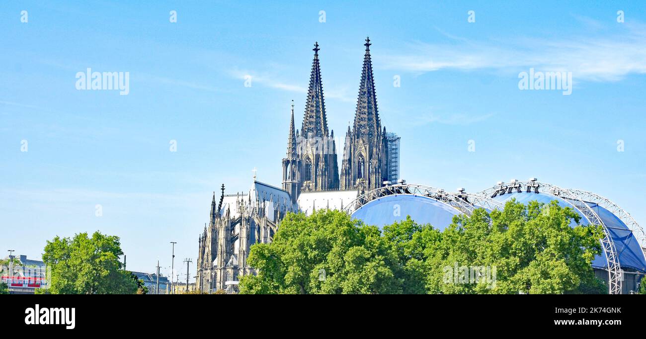 Overview of Cologne bridges with its cathedral in Germany, Europe Stock ...