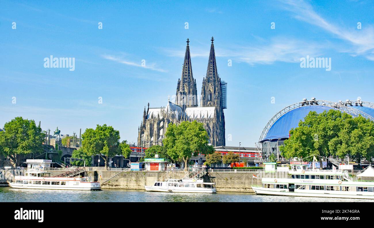 Overview of Cologne bridges with its cathedral in Germany, Europe Stock ...