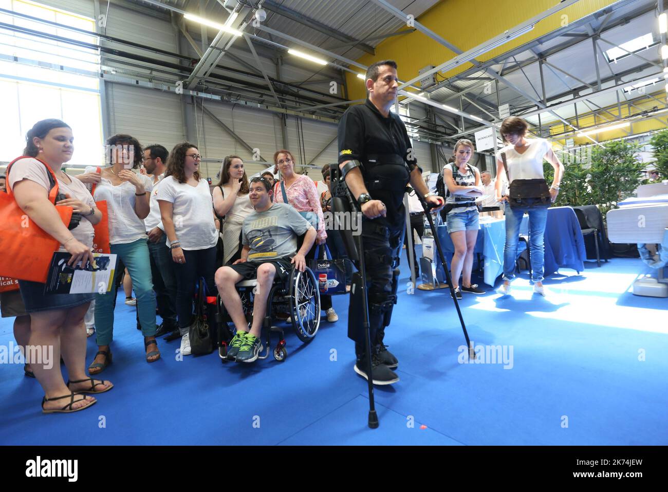 RE WALKER LOGISTICS demonstrates the Medical Exoskeleton, which is used ...