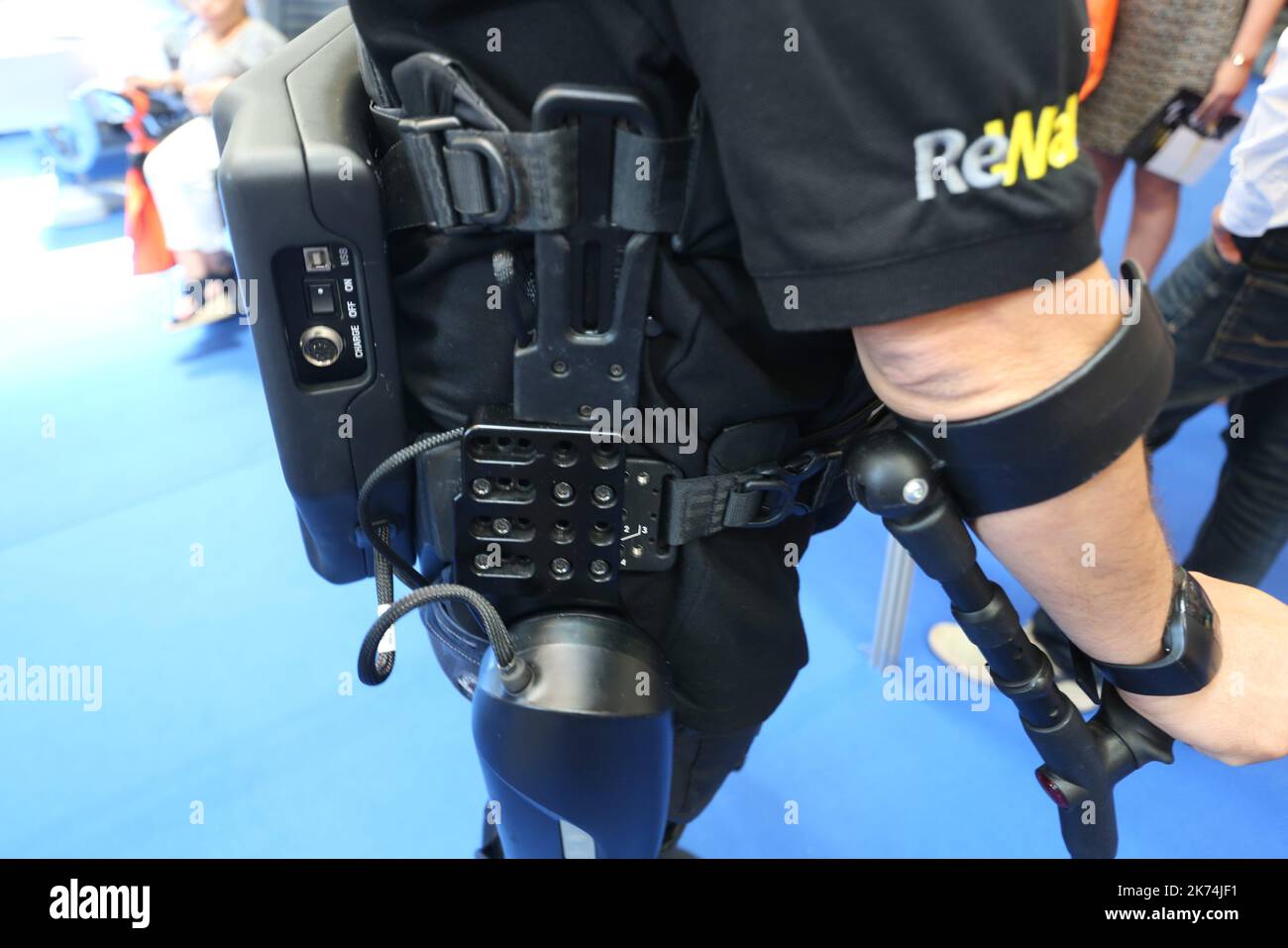 RE WALKER LOGISTICS demonstrates the Medical Exoskeleton, which is used ...