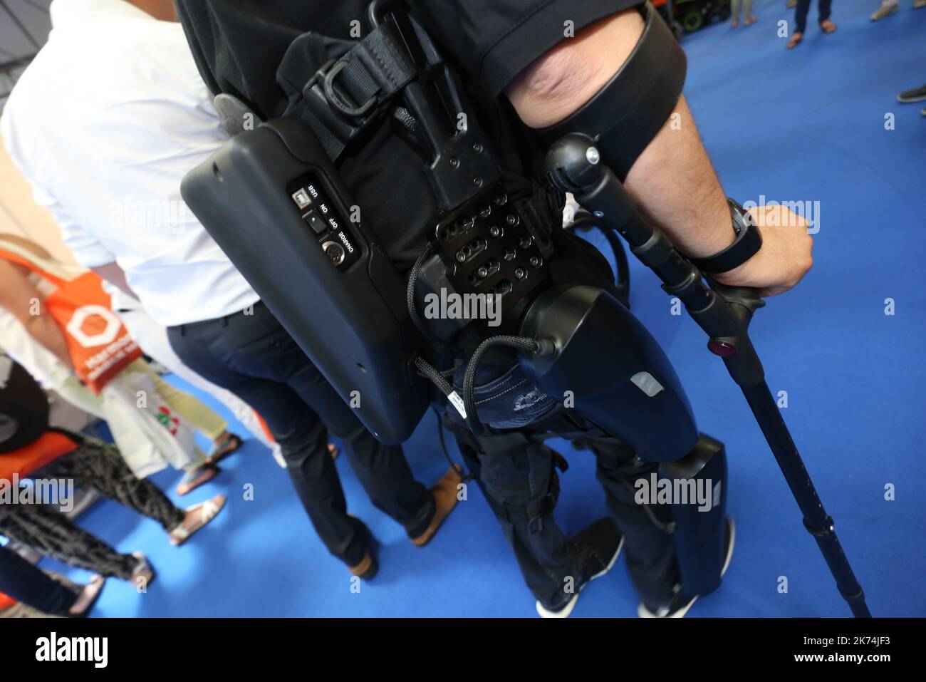 RE WALKER LOGISTICS demonstrates the Medical Exoskeleton, which is used ...