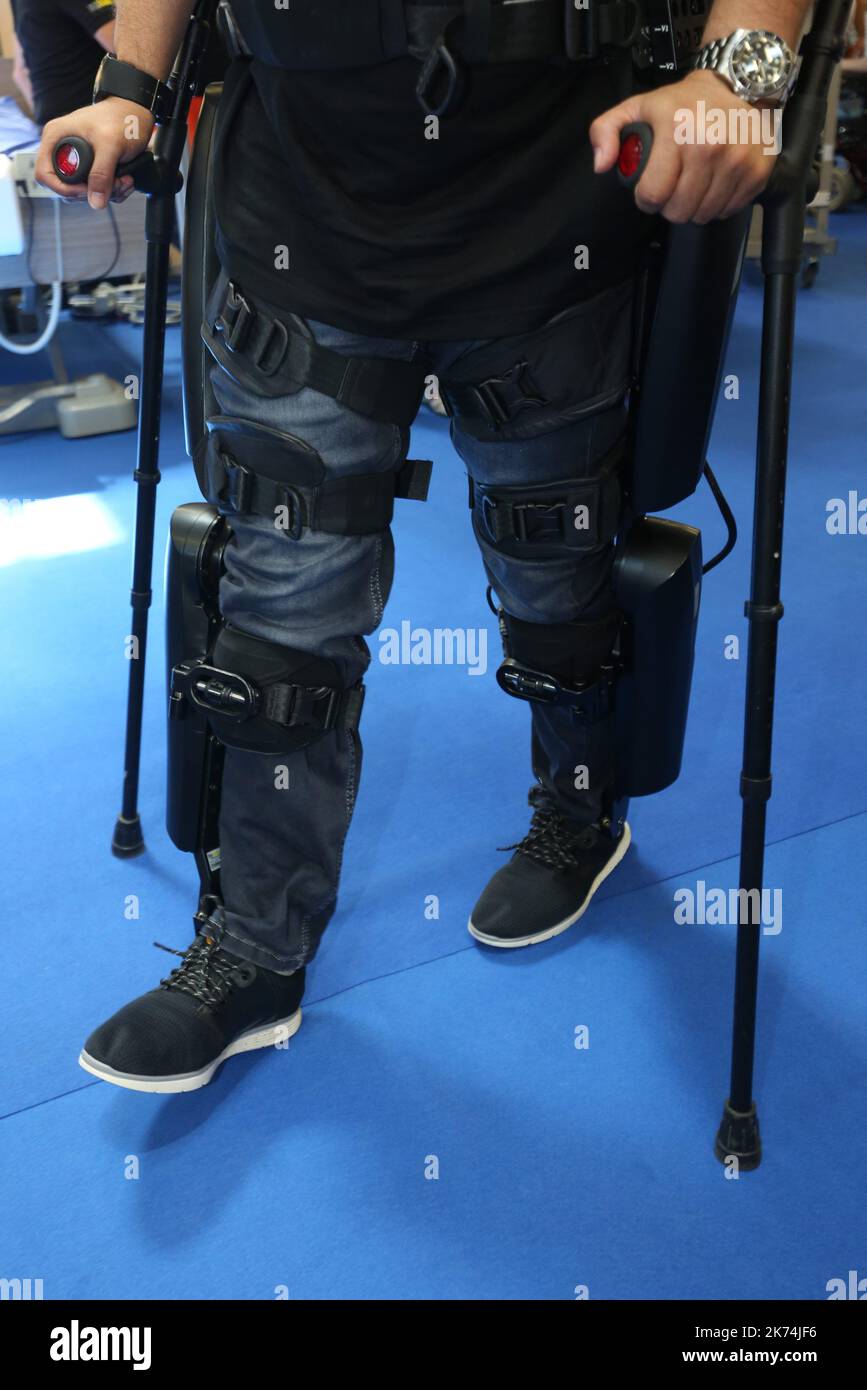 RE WALKER LOGISTICS demonstrates the Medical Exoskeleton, which is used ...