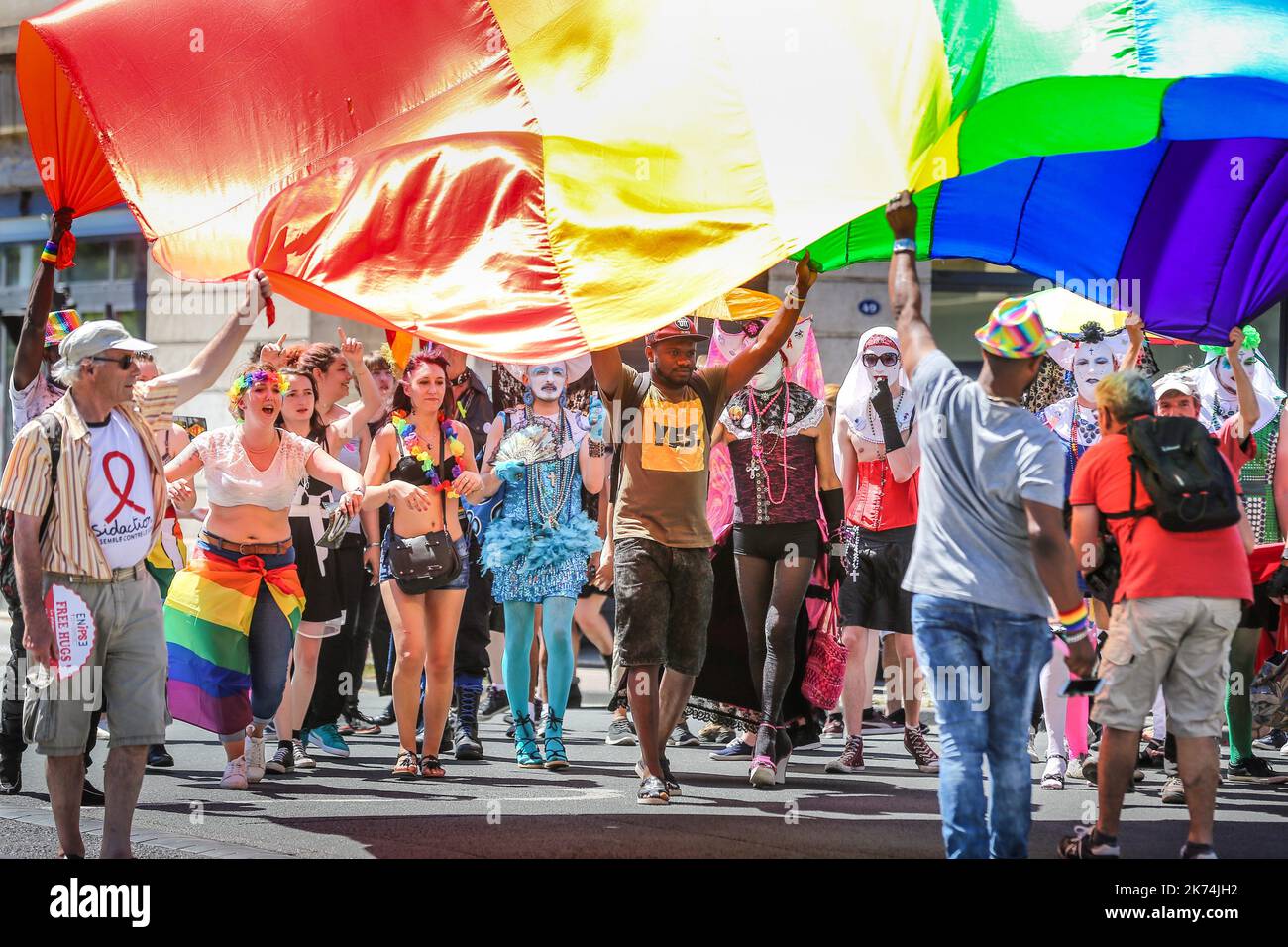 People demonstrate during the Gay Pride parade in Bordeaux on June 18 ...