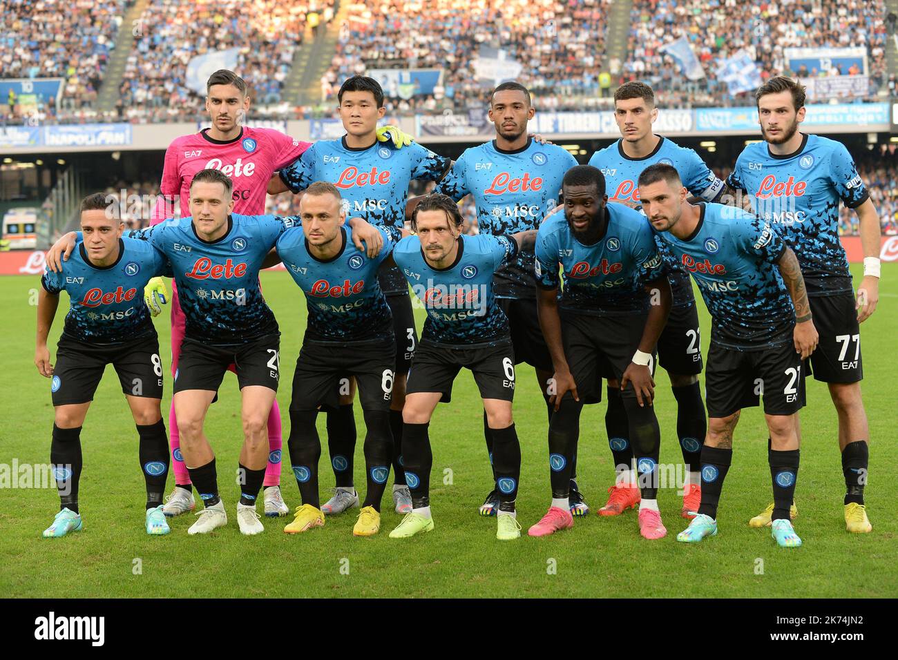 The SSC Napoli team is posing for the photograph before the Serie A ...