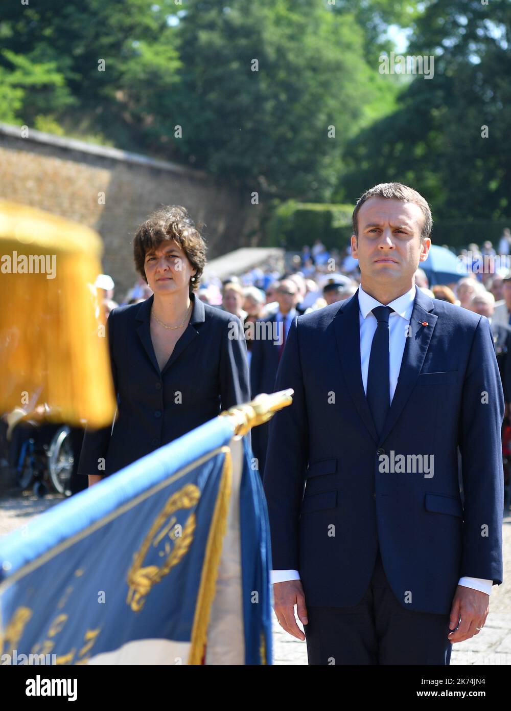 French President Emmanuel Macron during the ceremony marking the 77th ...