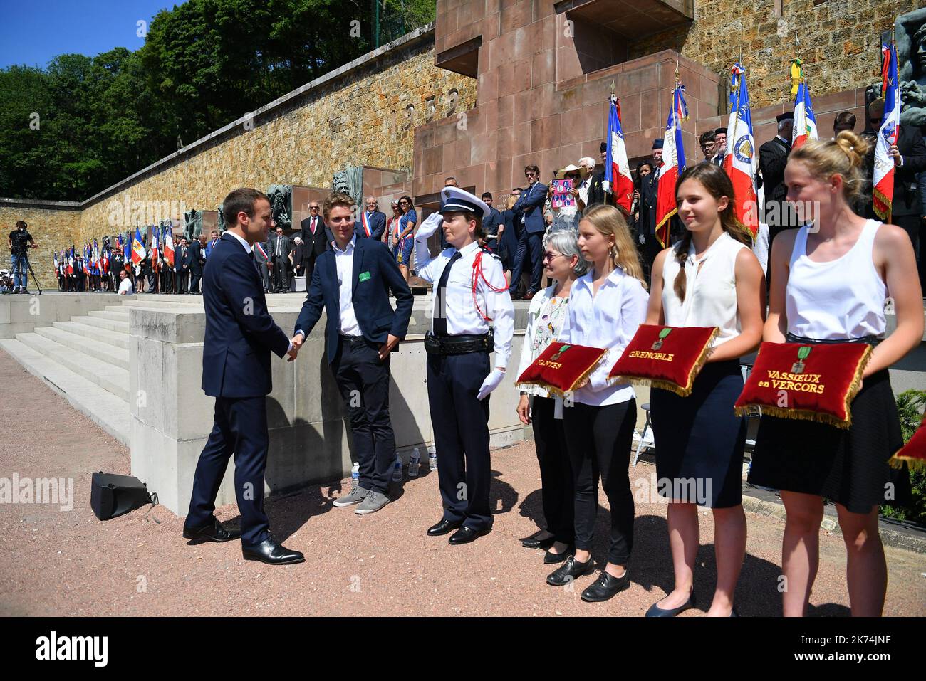 French President Emmanuel Macron during the ceremony marking the 77th ...