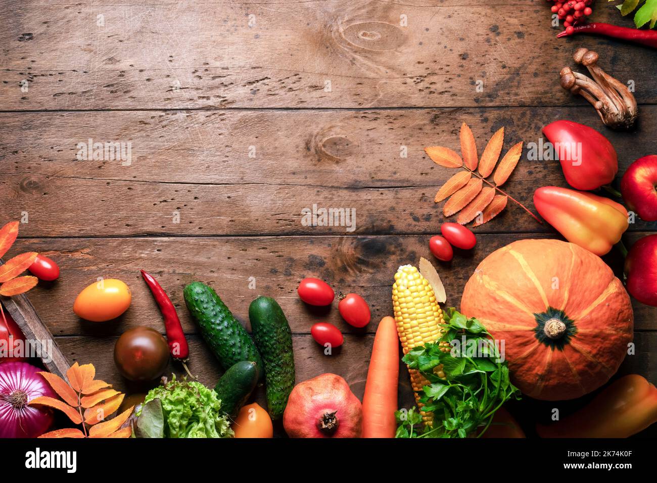 Autumn harvest fruits and vegetables. Concept frame copyspace for ...