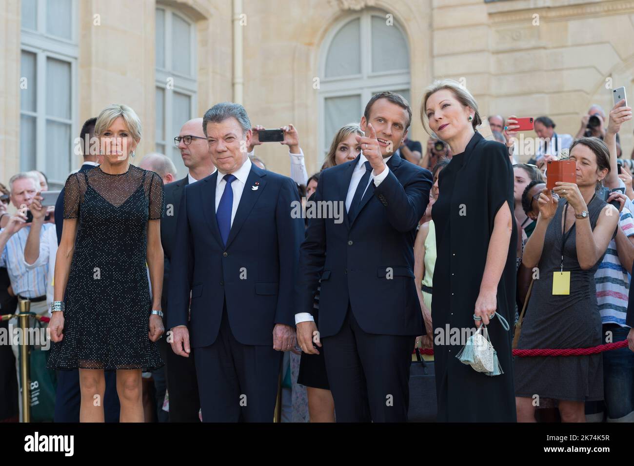 Brigitte Macron, Juan Manuel Santos, Emmanuel Macron and Maria ...