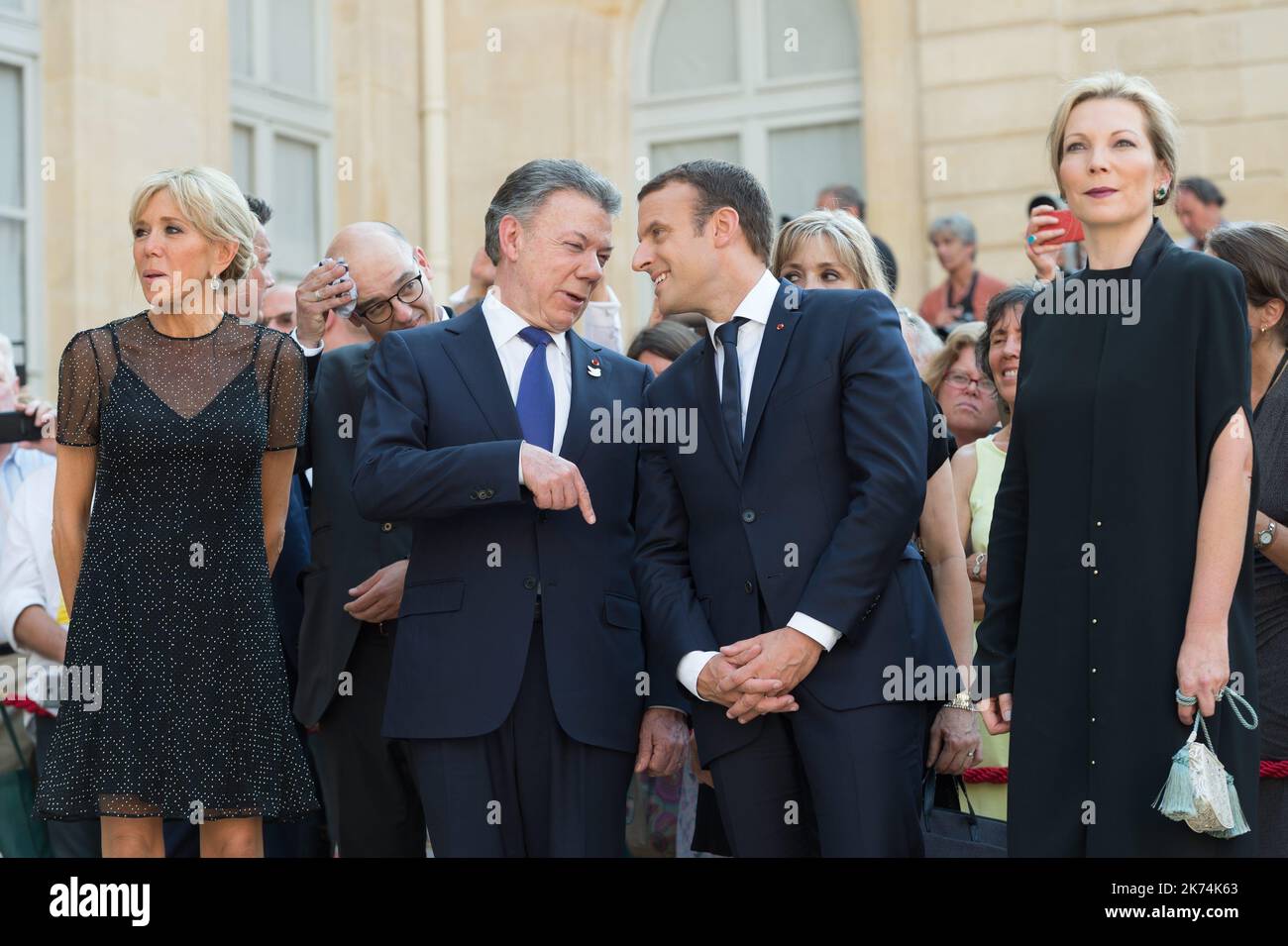 Brigitte Macron, Juan Manuel Santos, Emmanuel Macron and Maria ...