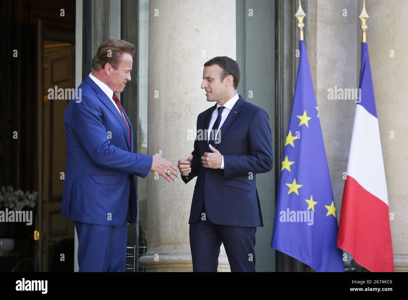French president Emmanuel Macron receives the Former California ...