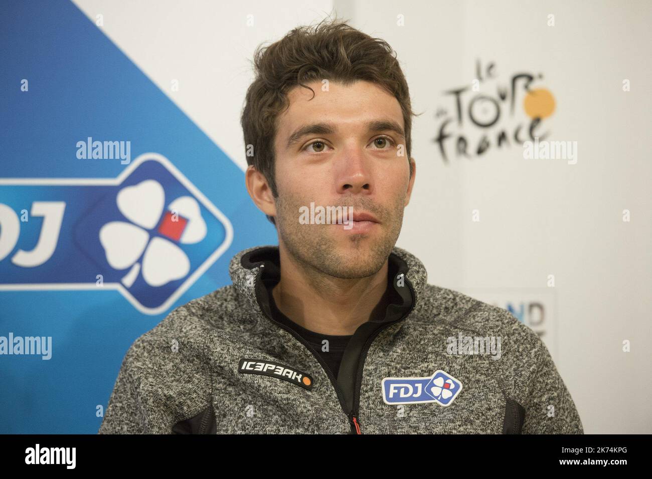 Thibaut Pinot during a Tour de France 2017 press conference held in ...