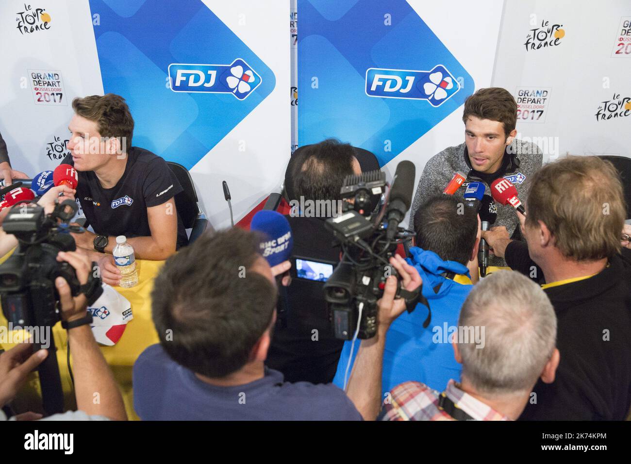 Thibaut Pinot and Arnaud Demare during a Tour de France 2017 press ...