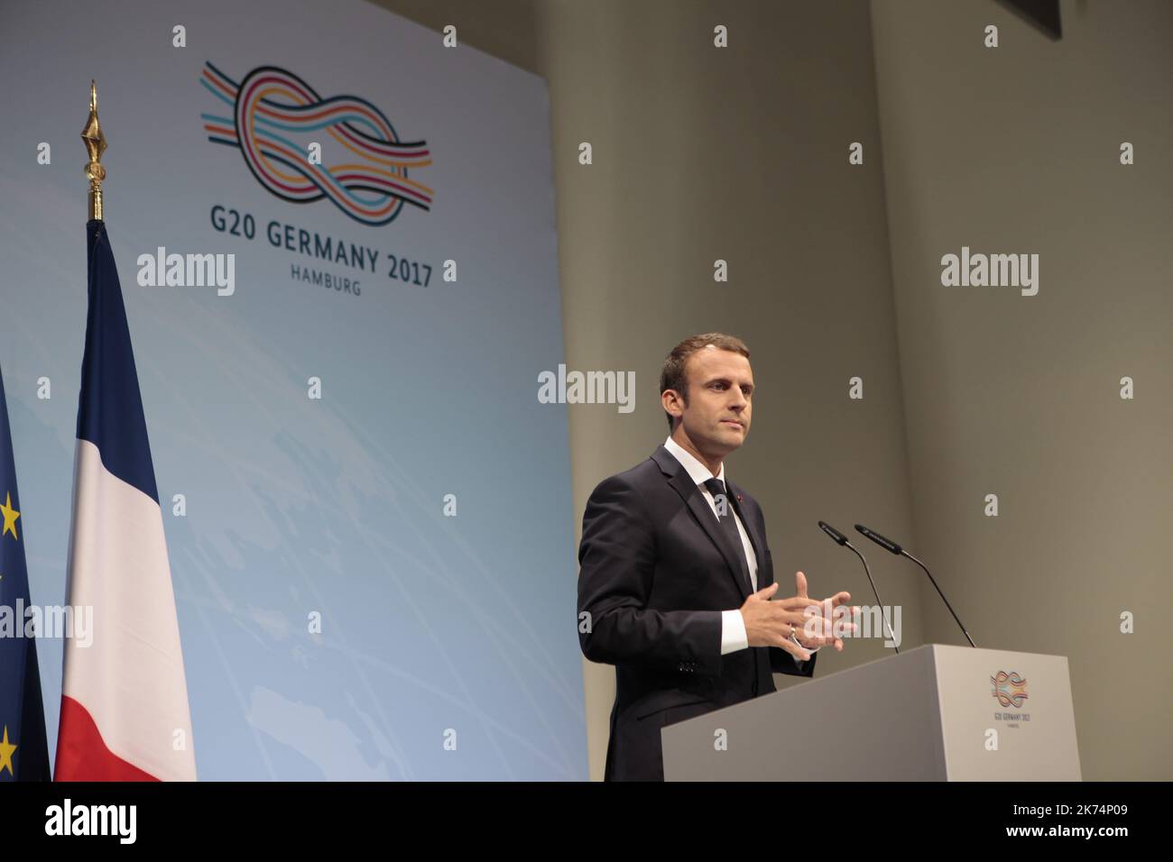 Emmanuel Macron giving a press conference on the last day of the G20 ...