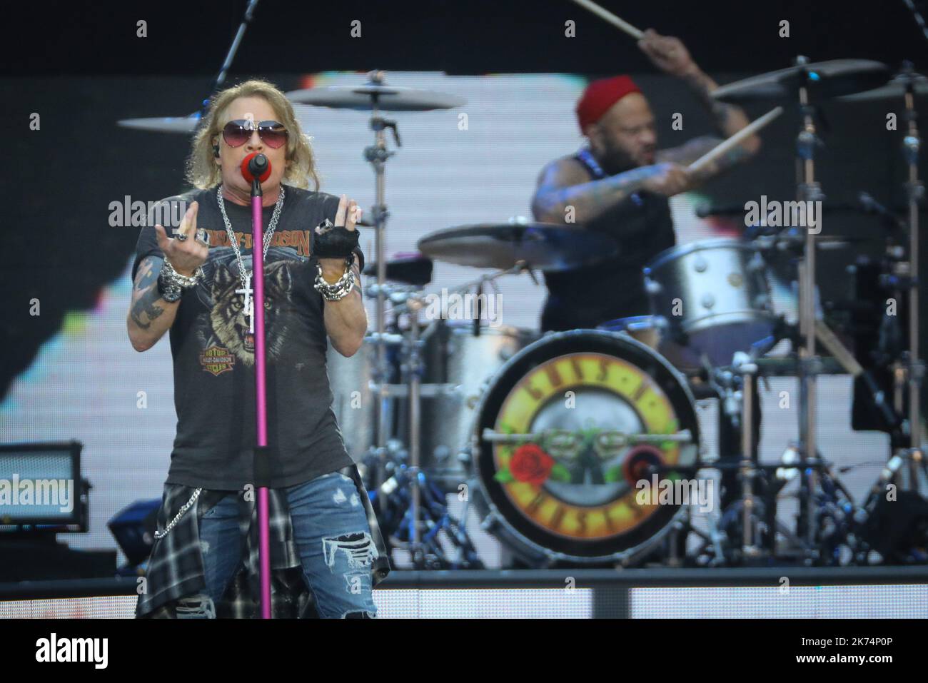 Guns N' Roses performing on stage in Paris on July 7ht, 2017 Stock ...