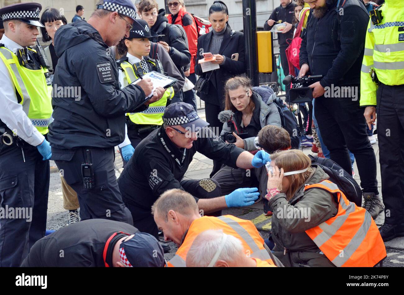 London, UK. 17th Oct, 2022. Just Stop Oil block traffic in Victoria ...