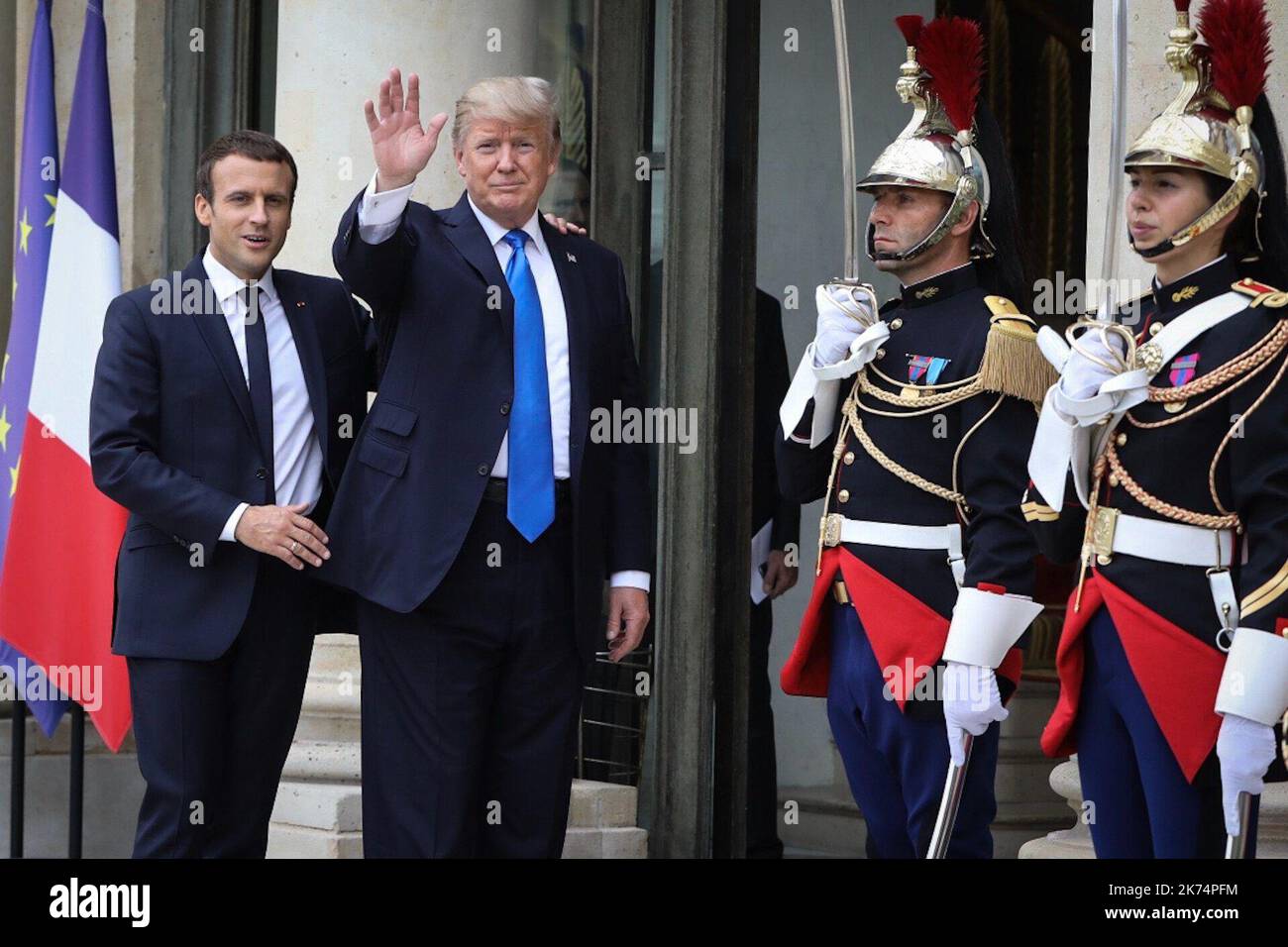Visiting U.S. President Donald Trump and French President Emmanuel ...