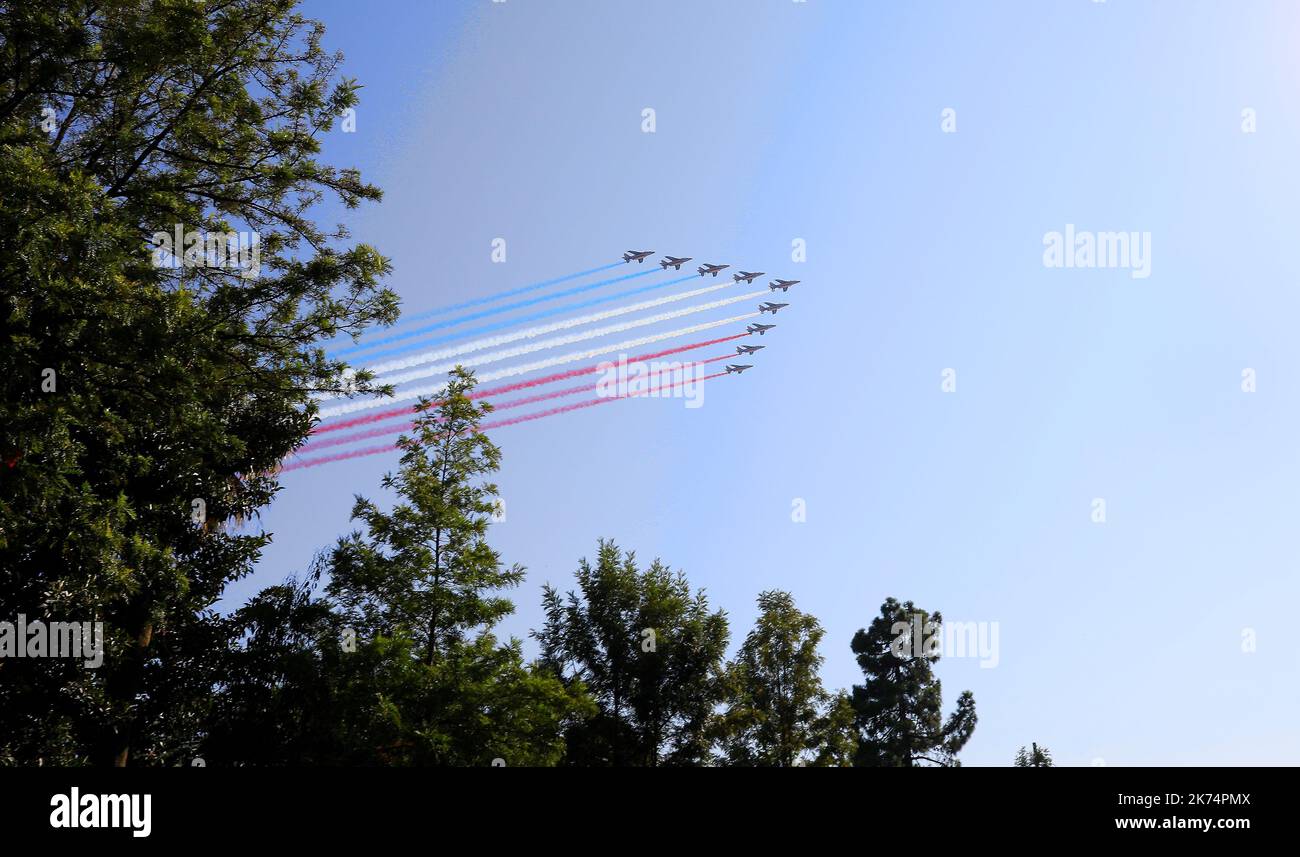 A flyover as People gathered during the memorial ceremony for the first ...