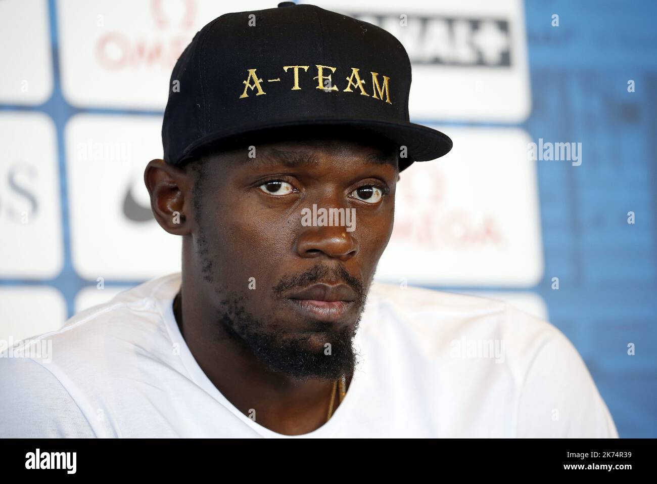 Usain Bolt at a press conference before the Herculis Diamond League ...