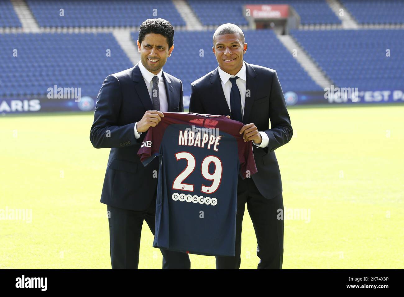 Paris Saint-Germain's new forward Kylian Mbappe (right) and PSG ...
