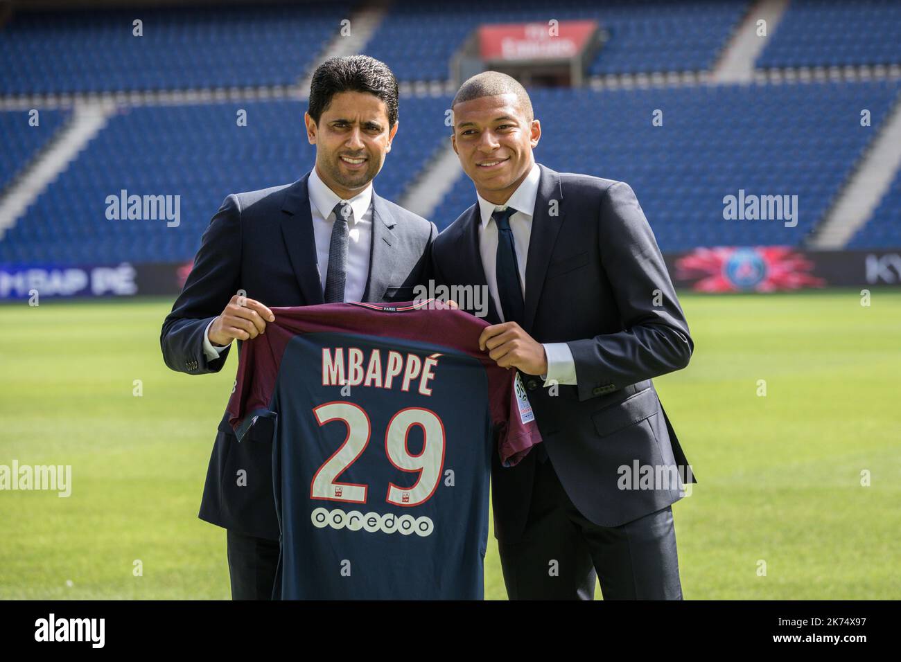 Paris Saint-Germain's new forward Kylian Mbappe (right) and PSG ...