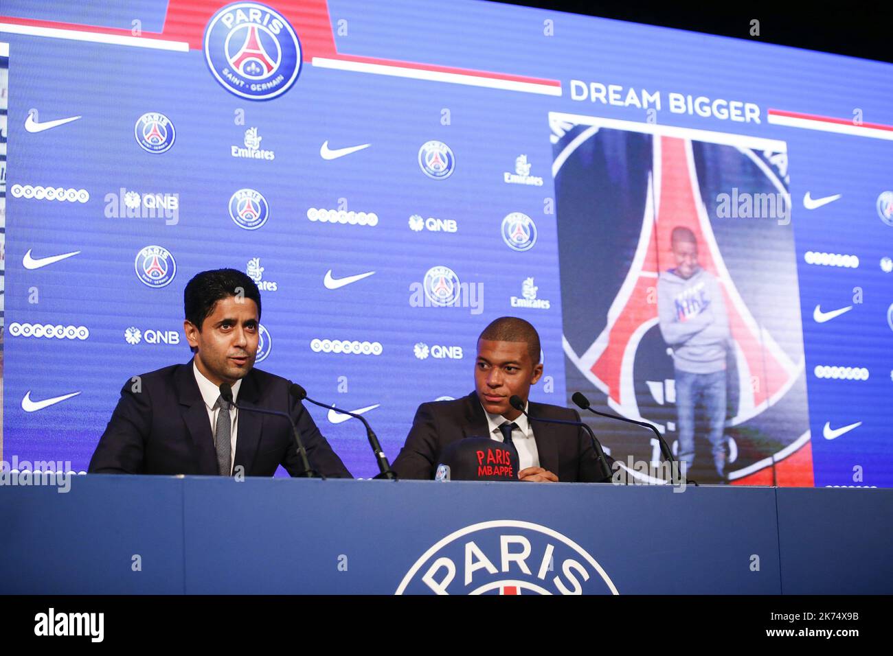 Paris Saint-Germain's new forward Kylian Mbappe (right) and PSG ...