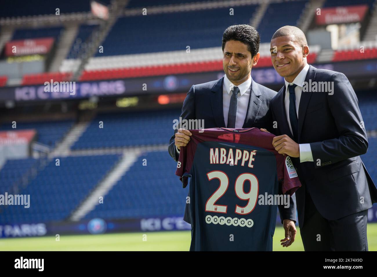 Paris Saint-Germain's new forward Kylian Mbappe (right) and PSG ...
