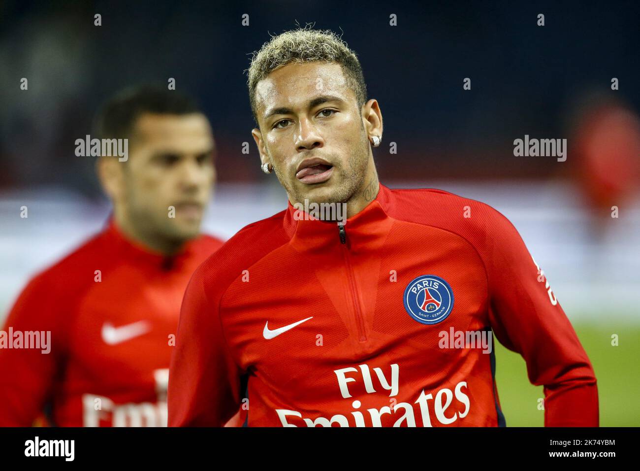 Neymar Jr of Paris Saint-Germain reacts during warmup before the Ligue ...