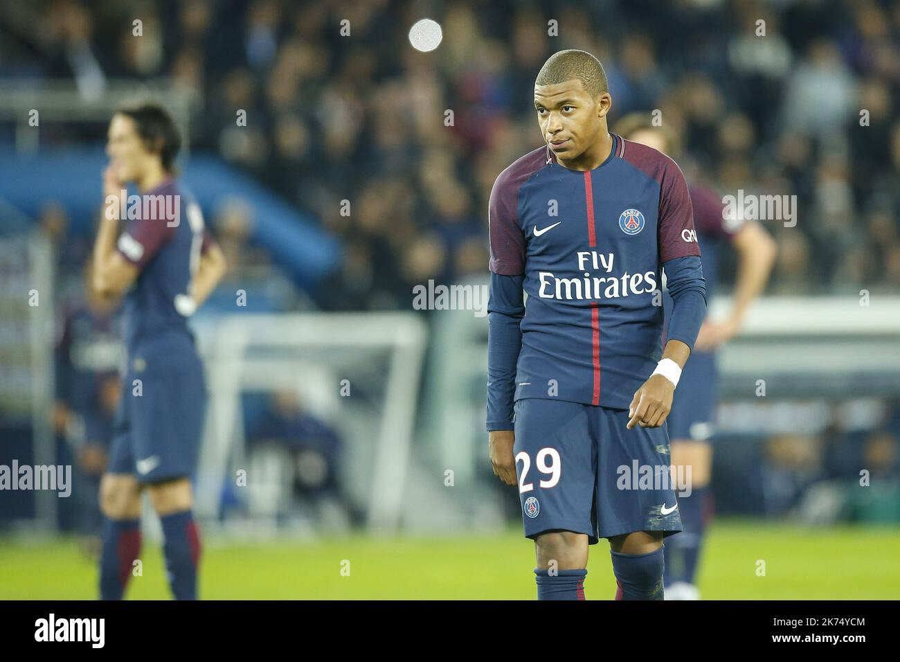 Kylian Mbappe of Paris Saint-Germain reacts during the Ligue 1 match ...