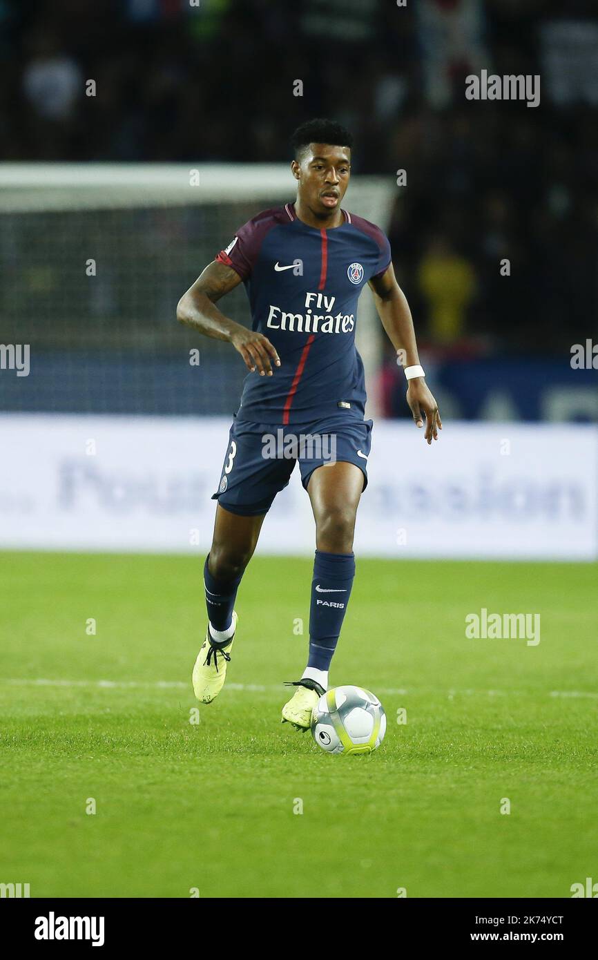 Presnel Kimpembe of Paris Saint-Germain reacts during the Ligue 1 match ...