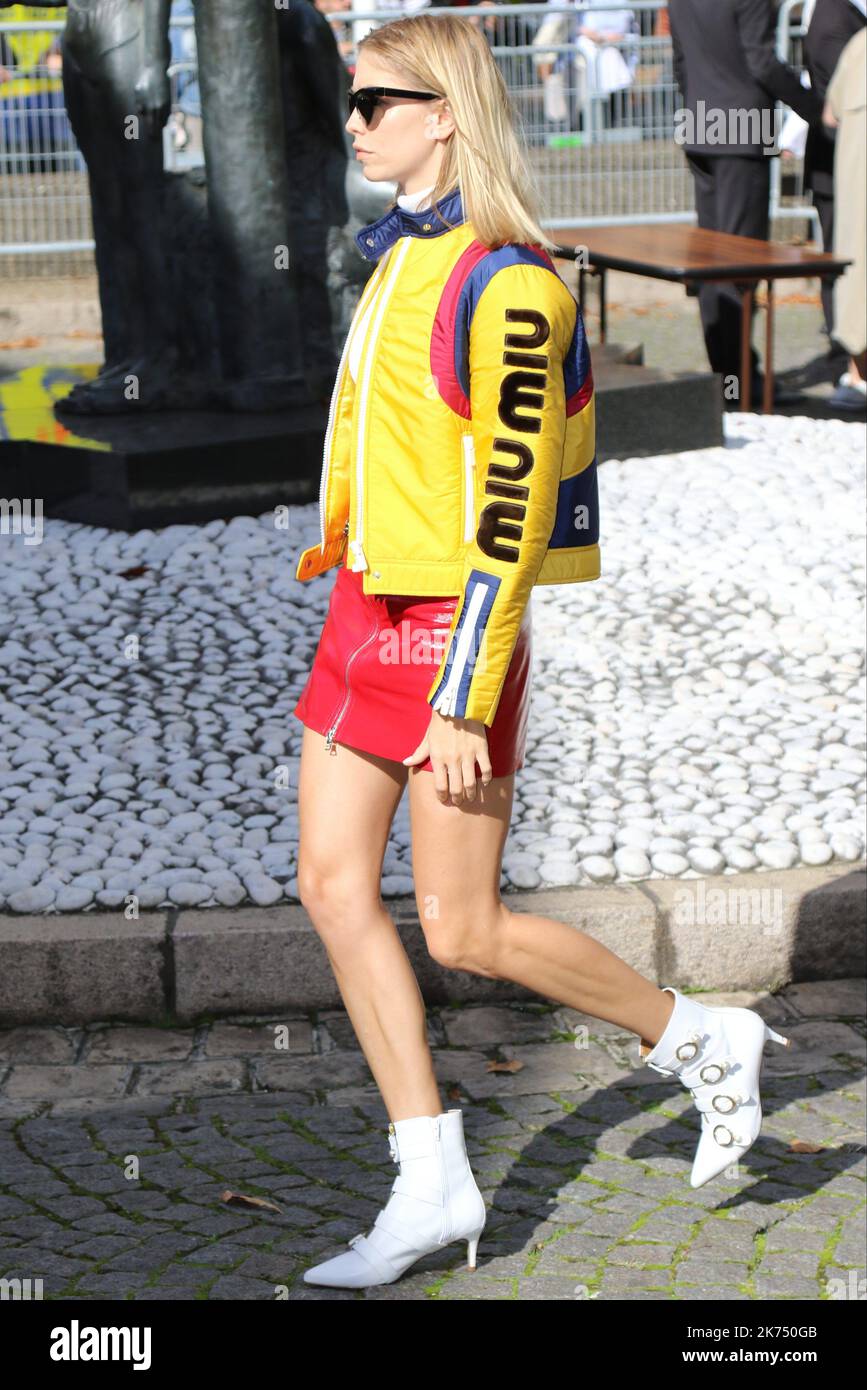 Elena Perminova is seen arriving at the Miu Miu Fashion Show during the ...