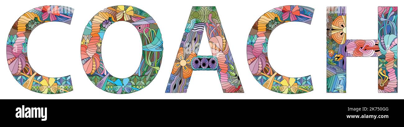 Hand-painted art design. Hand drawn illustration word COACH for t-shirt ...