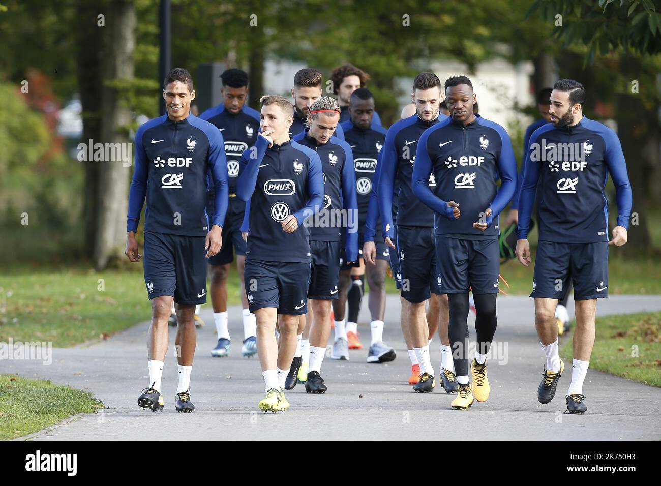 French football team during training session on October 3, 2017 in ...
