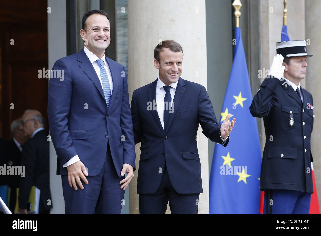 French President Emmanuel Macron greets Irish Prime Minister, Leo ...