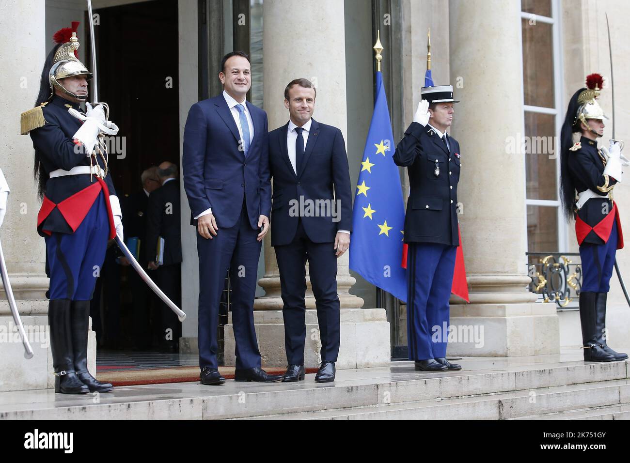 French President Emmanuel Macron greets Irish Prime Minister, Leo ...