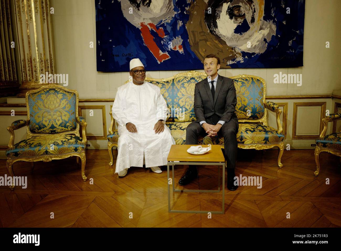 Emmanuel Macron in an Interview with the President of Mali Stock Photo ...