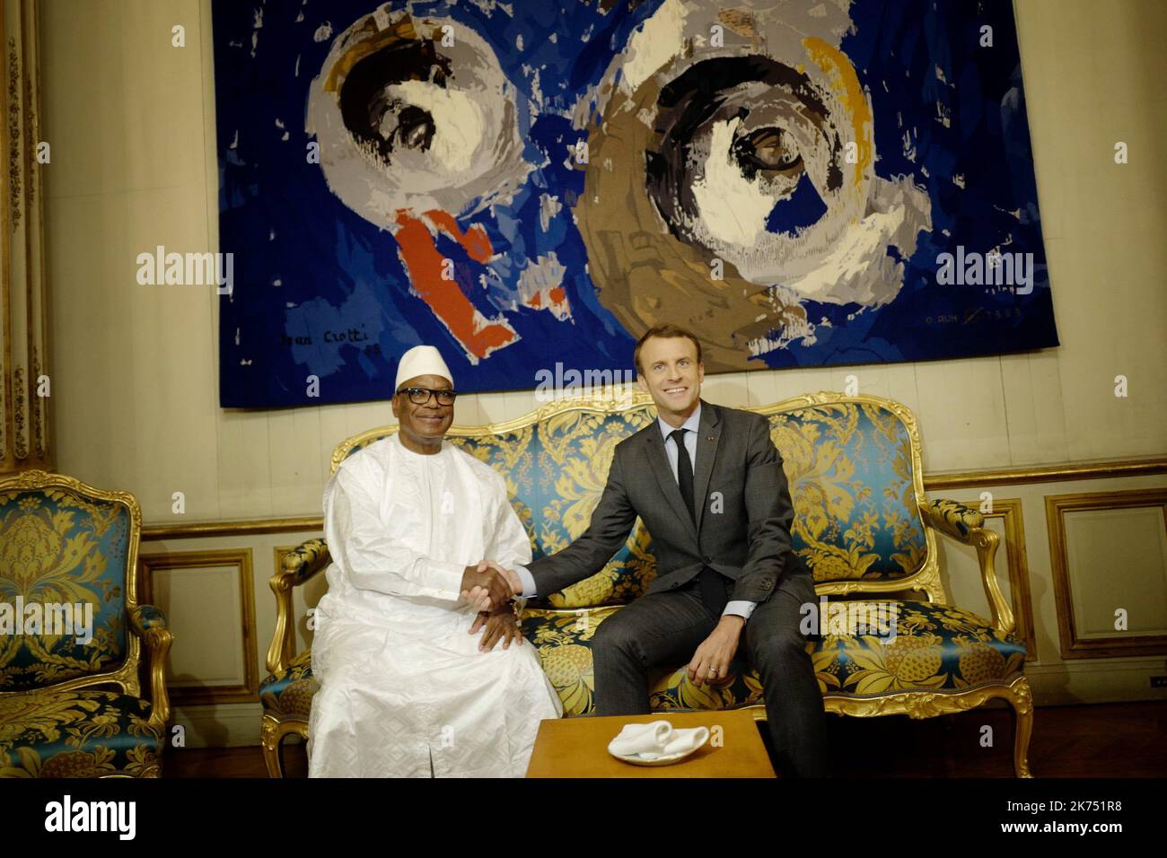 Emmanuel Macron in an Interview with the President of Mali Stock Photo ...