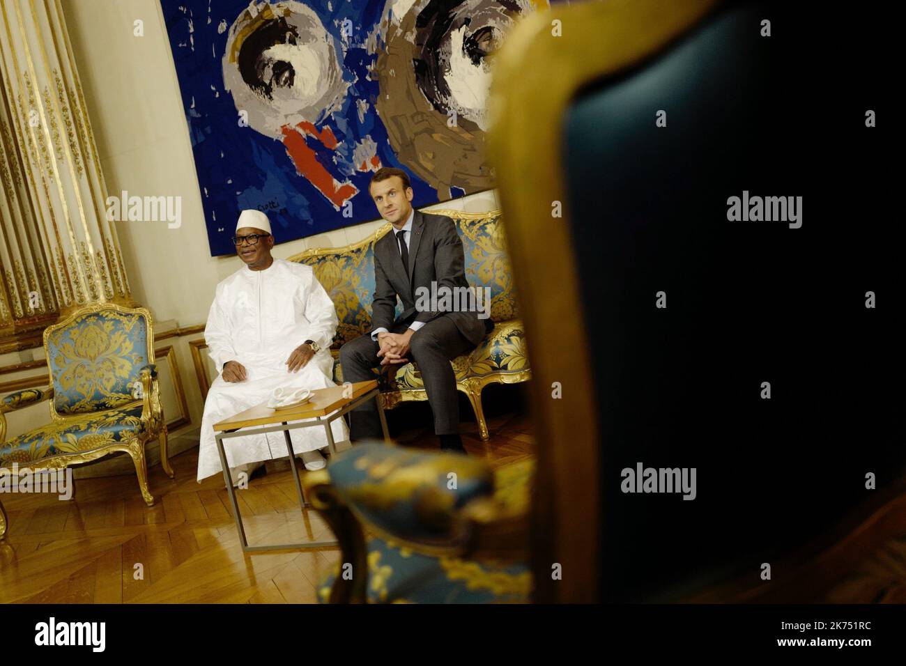 Emmanuel Macron in an Interview with the President of Mali Stock Photo ...