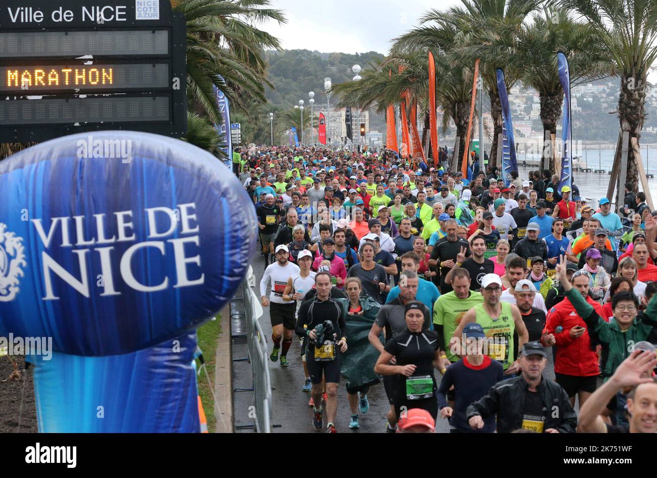 The start of the Marathon from Nice to Cannes on the French riviera at ...