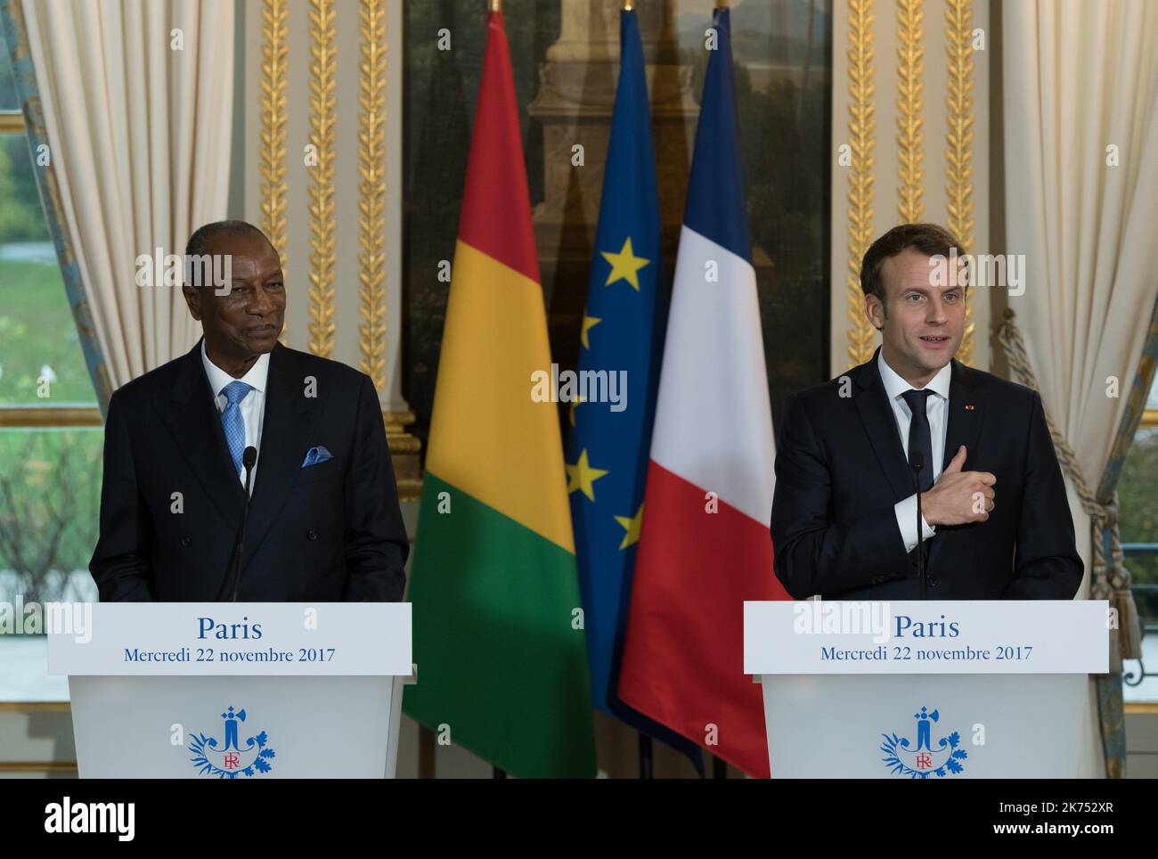 French President Emmanuel Macron and Guinea's President and President ...