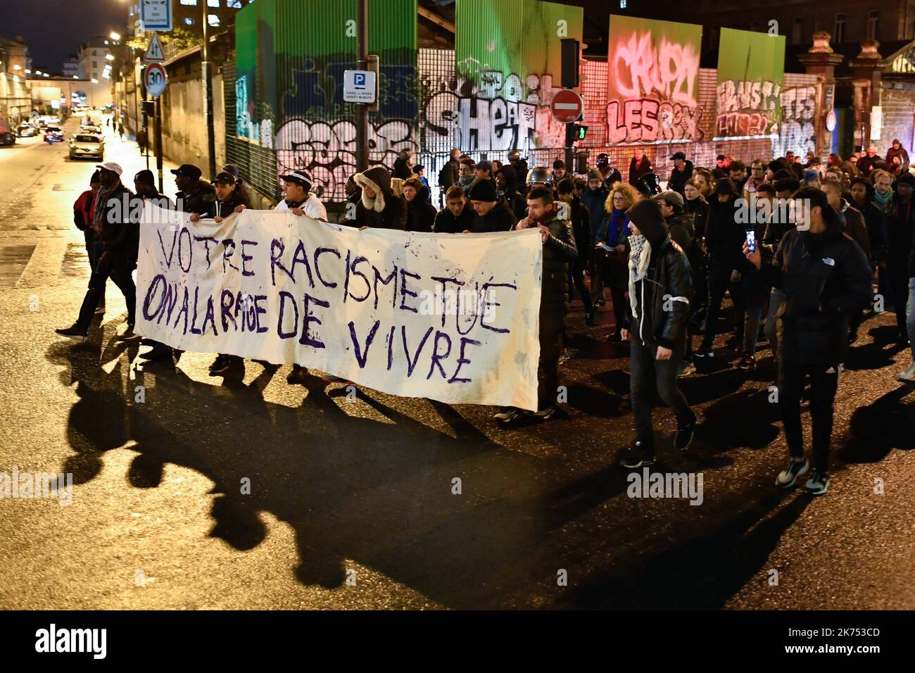 A protest against deportations and police violence in Barbes on ...