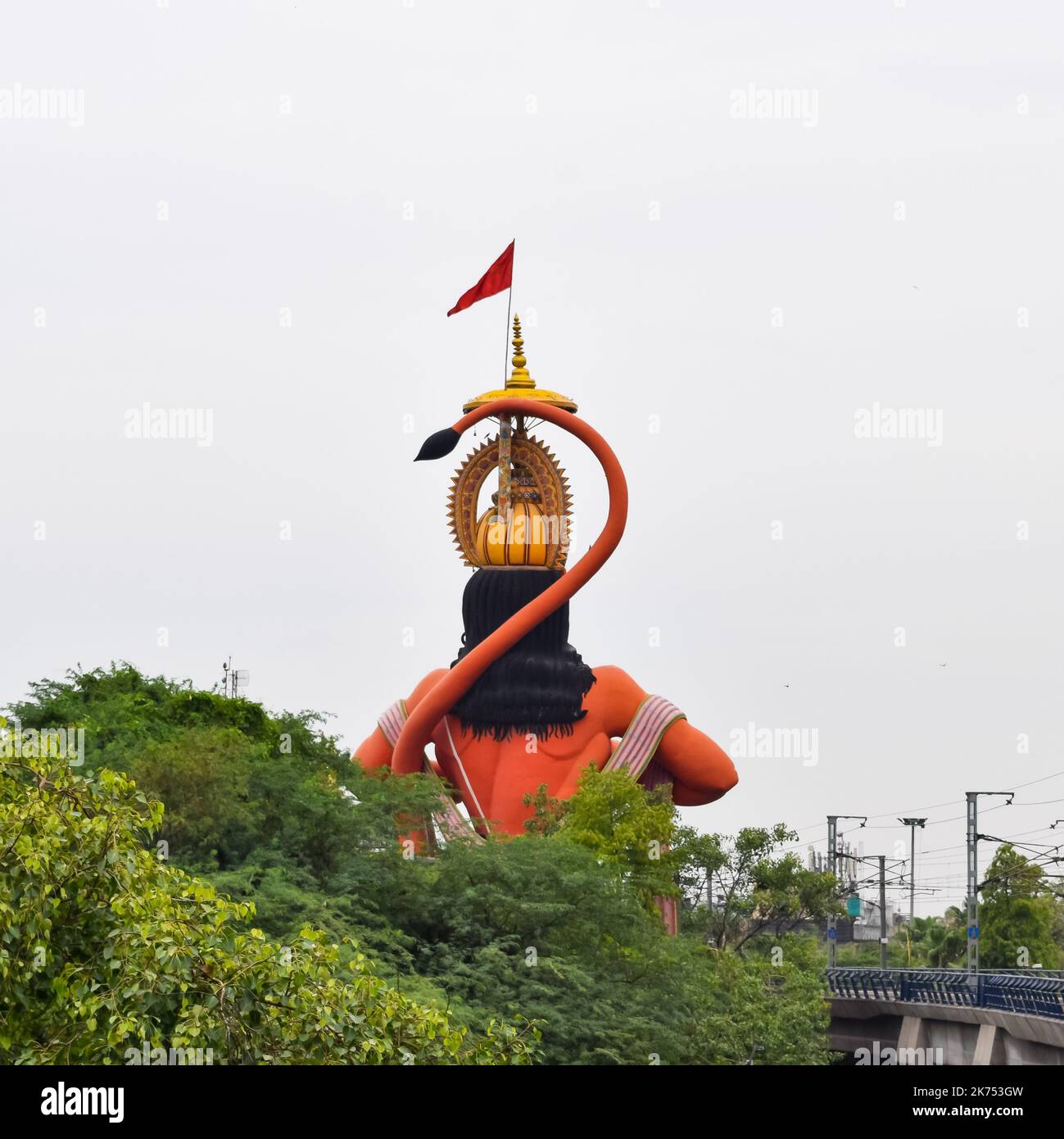 Big statue of Lord Hanuman near the delhi metro bridge situated near ...