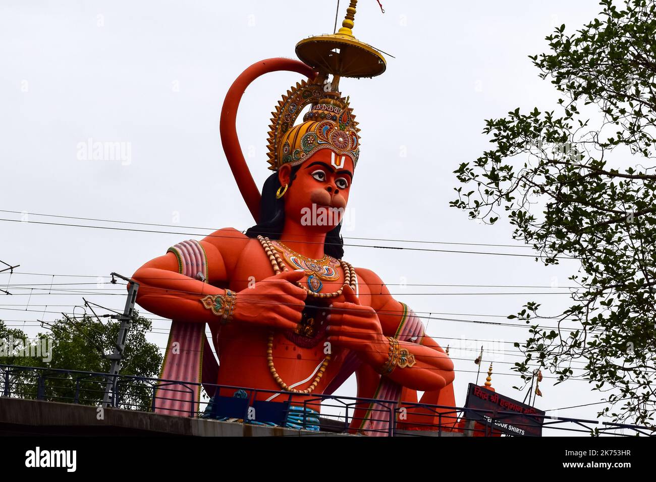Big statue of Lord Hanuman near the delhi metro bridge situated near ...