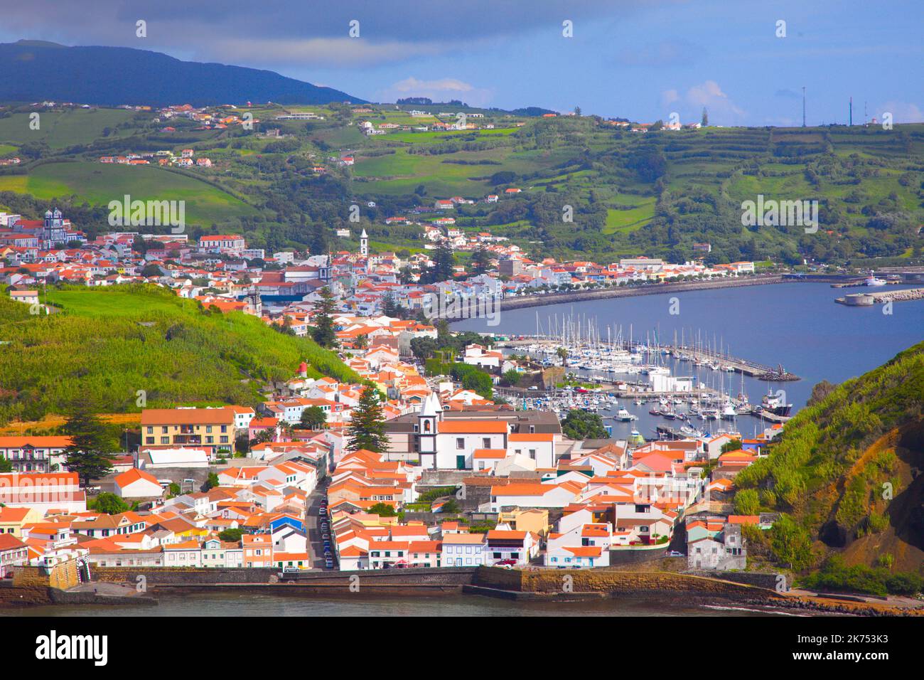 Portugal, Azores, Faial Island, Horta, skyline, general view Stock ...