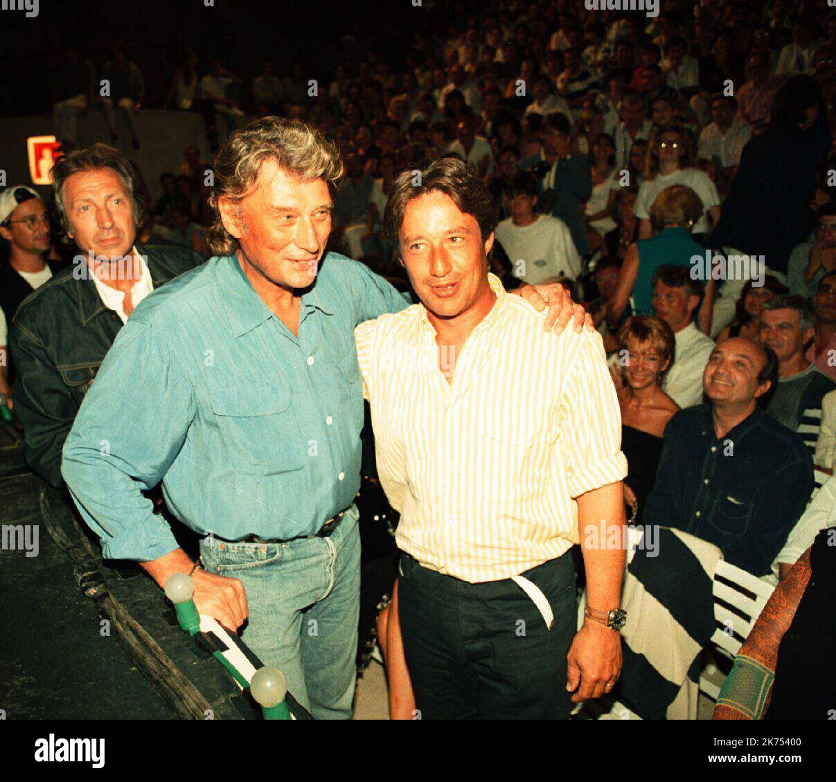 JOHNNY HALLIDAY WITH PATRICK SABATIER AT THE RAMATUELLE FESTIVAL ...