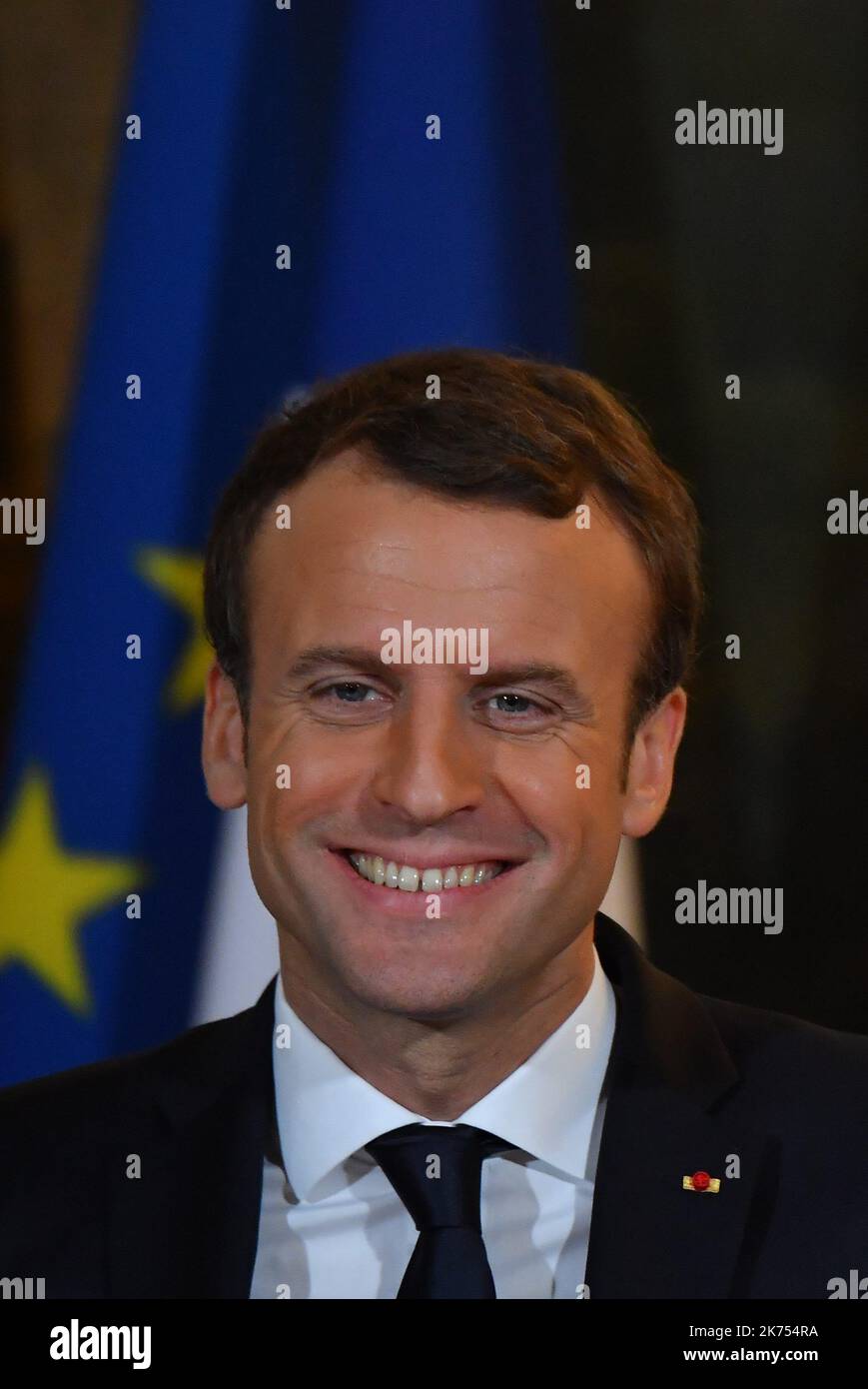 French President Emmanuel Macron looks on during a joint news ...