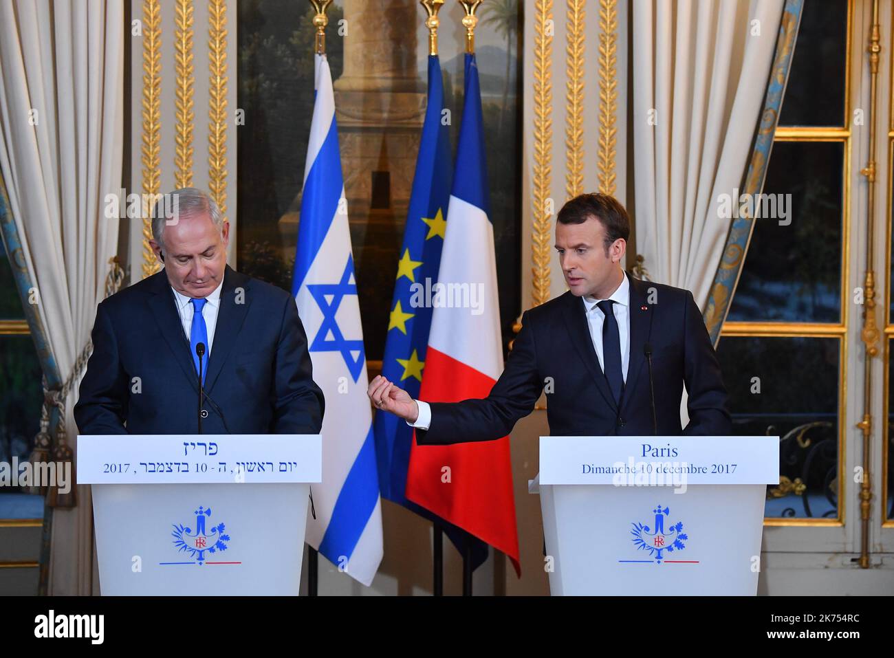 French President Emmanuel Macron looks on during a joint news ...