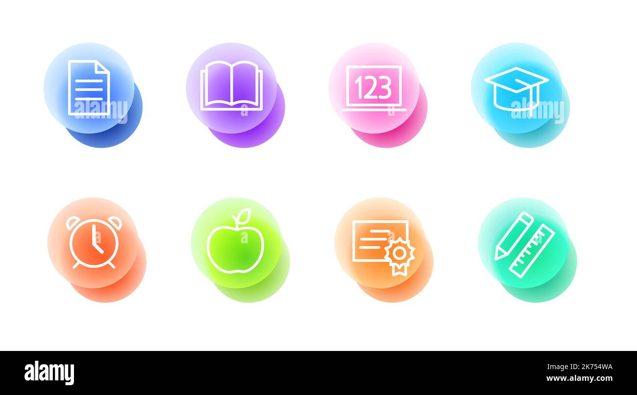 Education icons set in glassmorphic style. Transparent blur glass ...